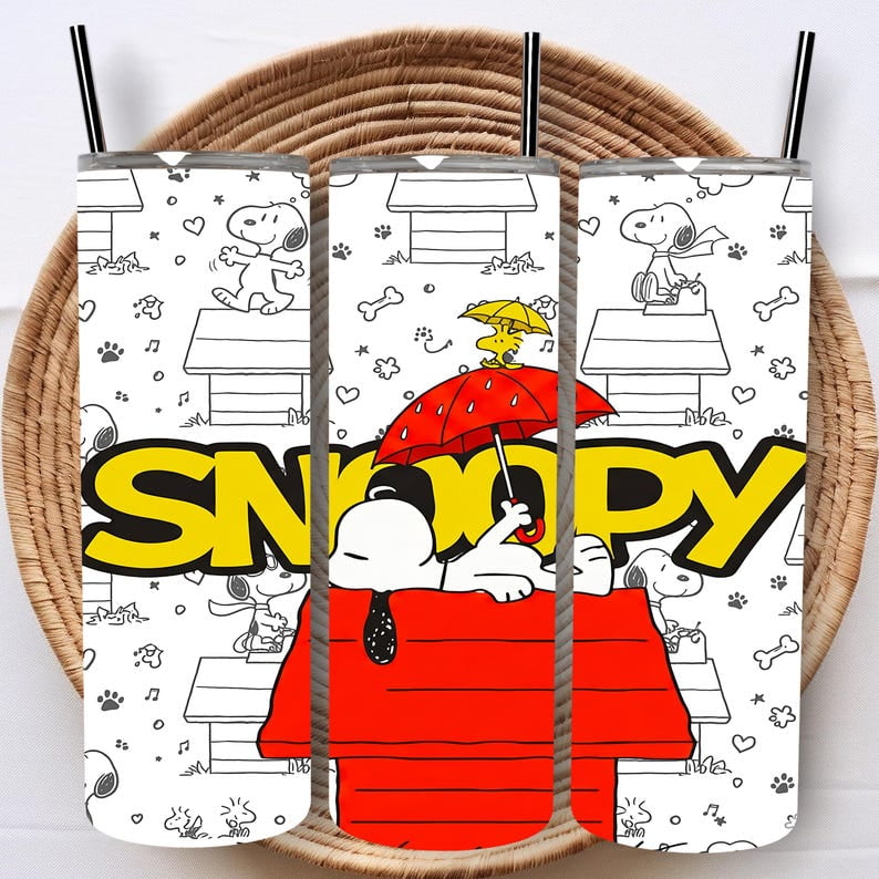 Cute Beagle Dog with Red Doghouse Tumbler Wrap PNG, Cartoon Style 20oz ...