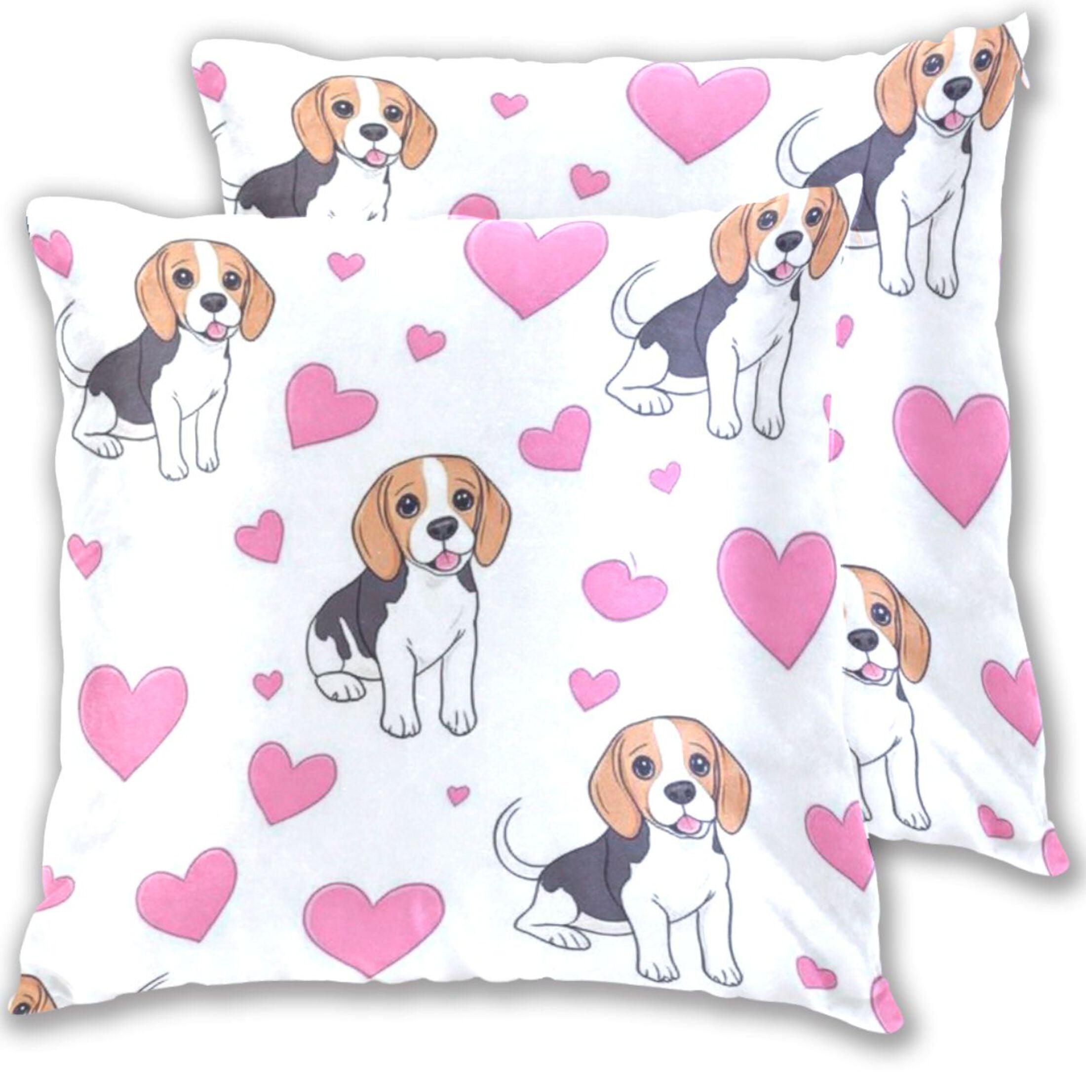 Cute Beagle Dogs Hearts Valentine Throw Pillow Covers Pillowcases 18 x ...