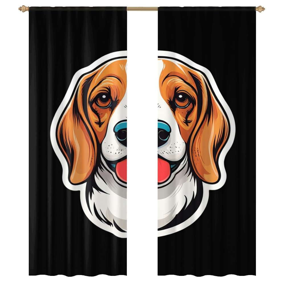 Cute Beagle Face Tulle Curtains For Living Room Chiffon Sheer Voile ...
