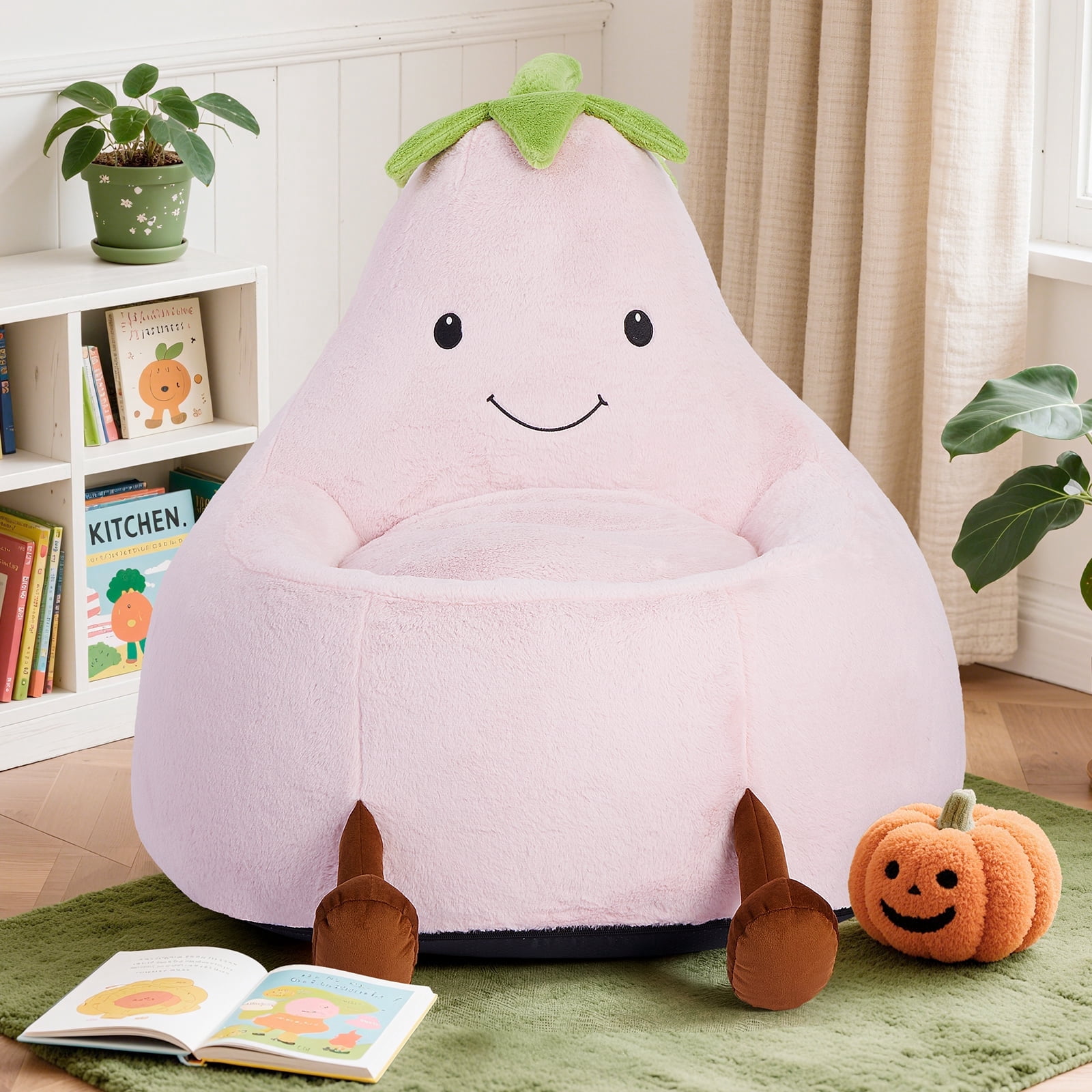 TINKLE WELL Cute Bean Bag Chair, Padded Sofa with Soft Faux Rabbit Fur ...