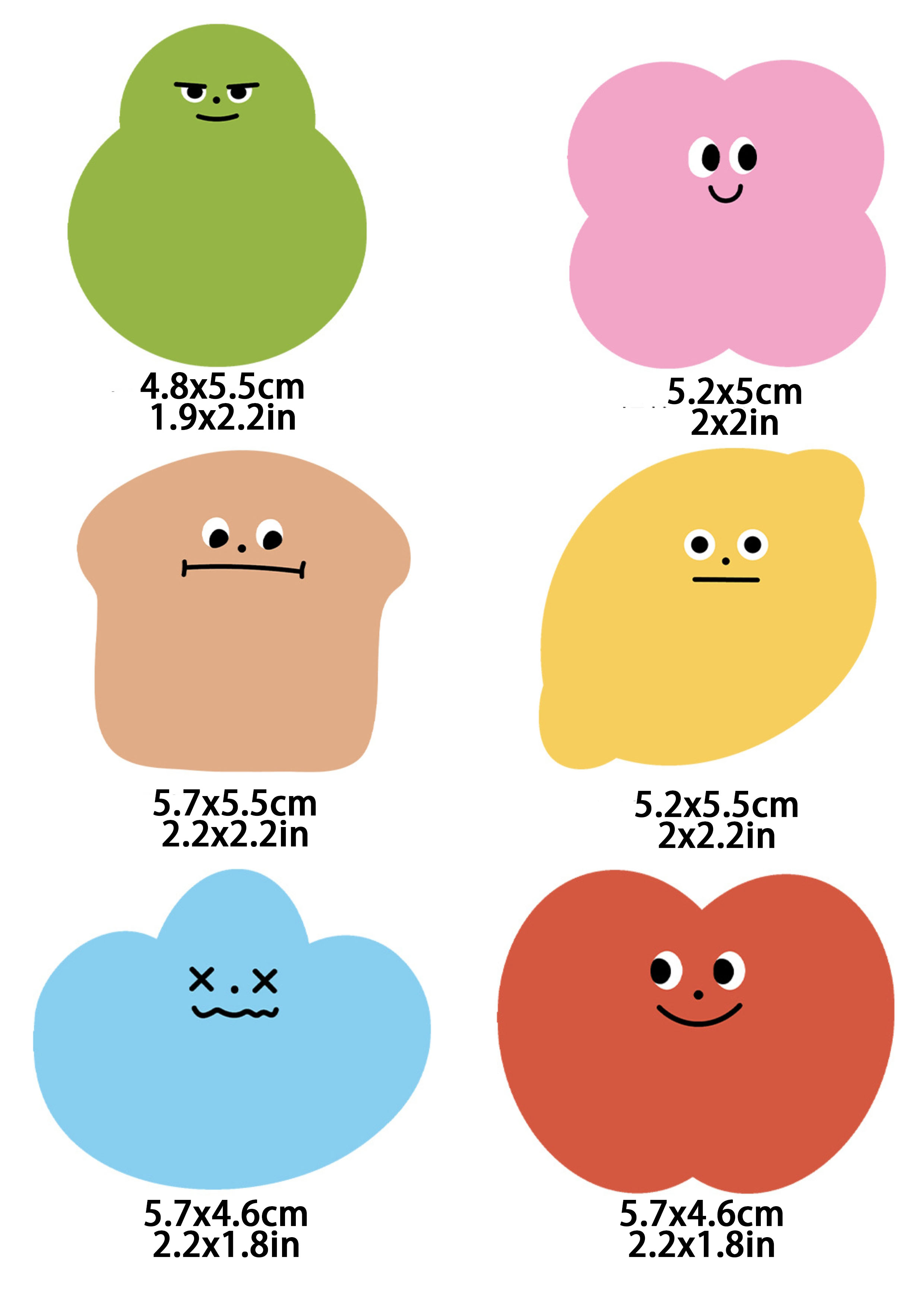 Cute Beans Sticky Notes, Writable Memo Stickers, 6 Packs Colorful ...