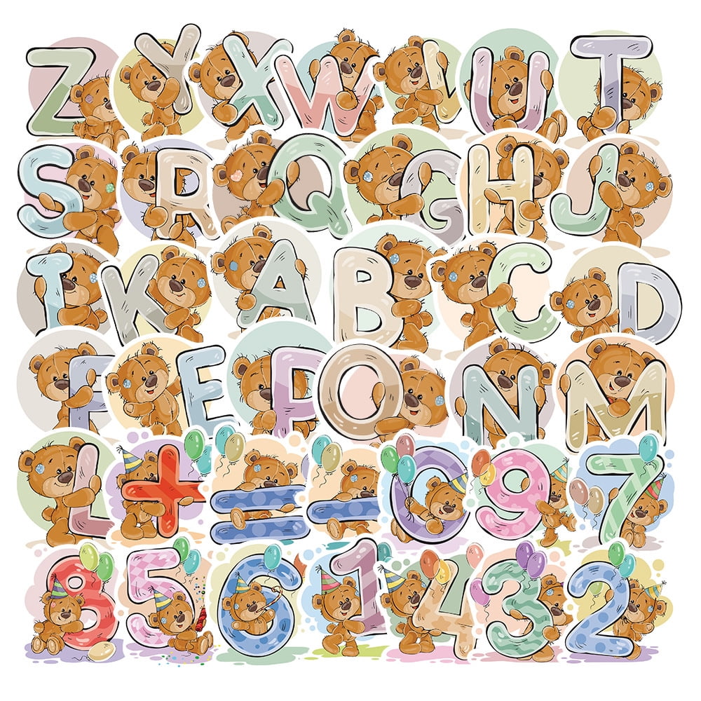 Cute Bear Alphabet & Number Stickers - 39 Pcs Cartoon Ins Style for ...