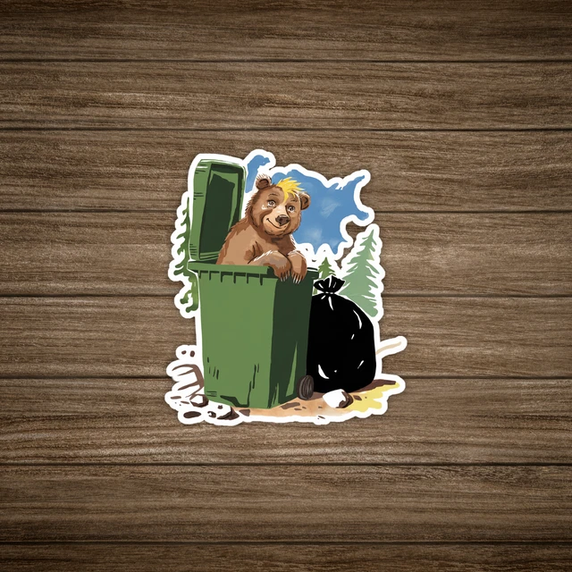 Cute Bear Cub In Trash Can Adventure Sticker - Outdoor Camping ...