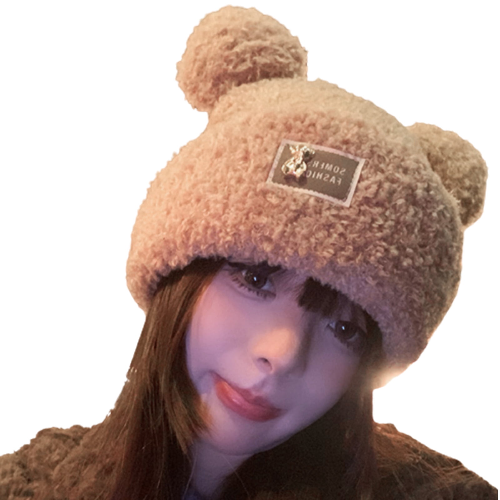 Cute Bear Ear Hat with 3D Bear Decals Winter Cycling Hiking Skiing Hat ...