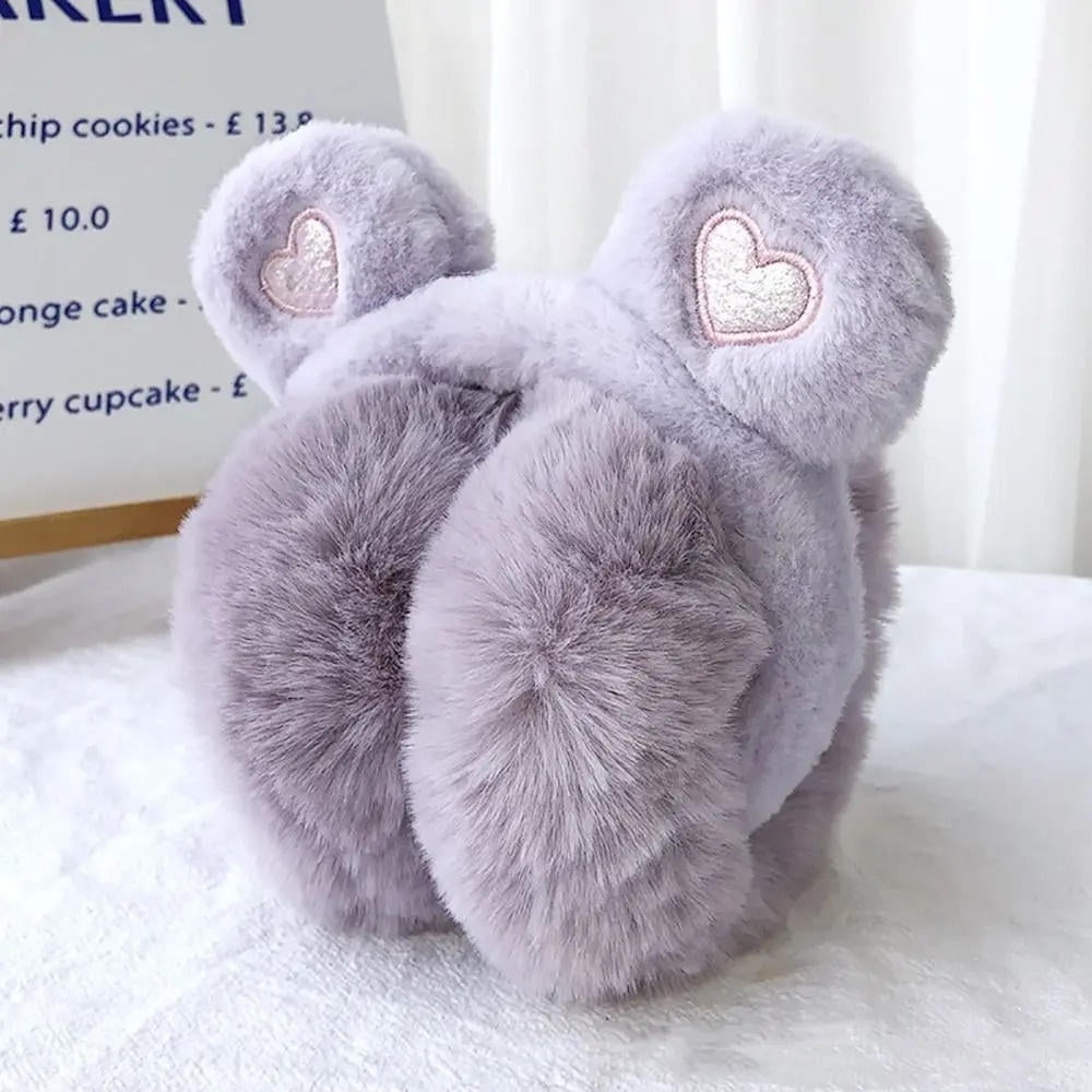 Cute Bear Ears Winter Warm Earmuffs for Women Girls Kids Plush Thick ...