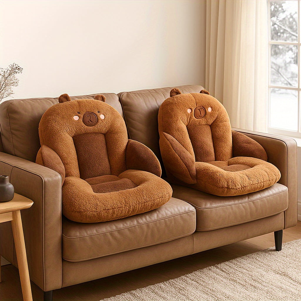 Cute Bear Face Car Lumbar Cushion: Plush Anti-Slip Soft, Machine ...