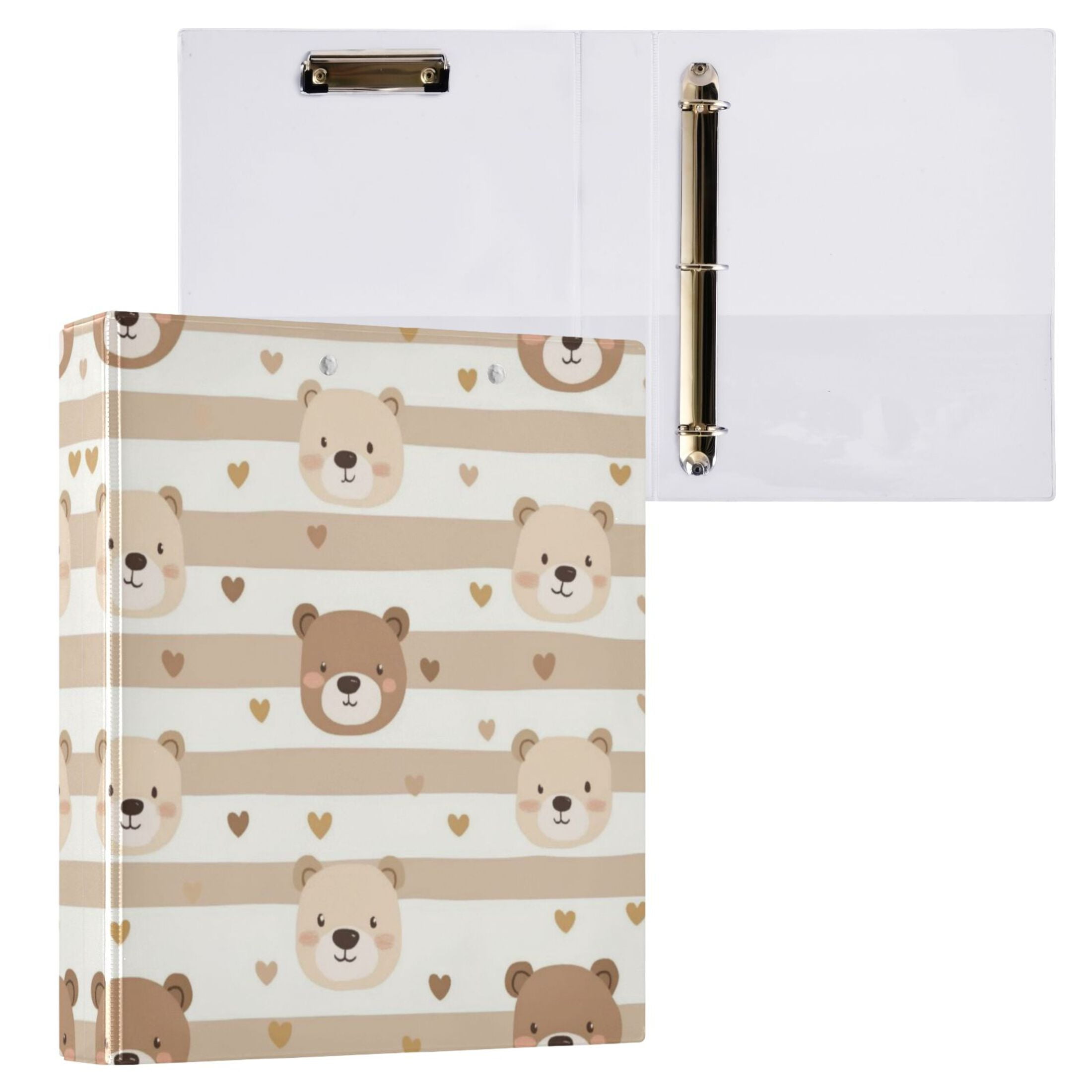 Cute Bear Face Pattern 3 Ring Hardcover Binders 1.5in Round Rings for ...