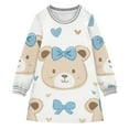 Cute Bear Faces Blue Bowknots Hearts Long-sleeved Dress A-line Dress ...