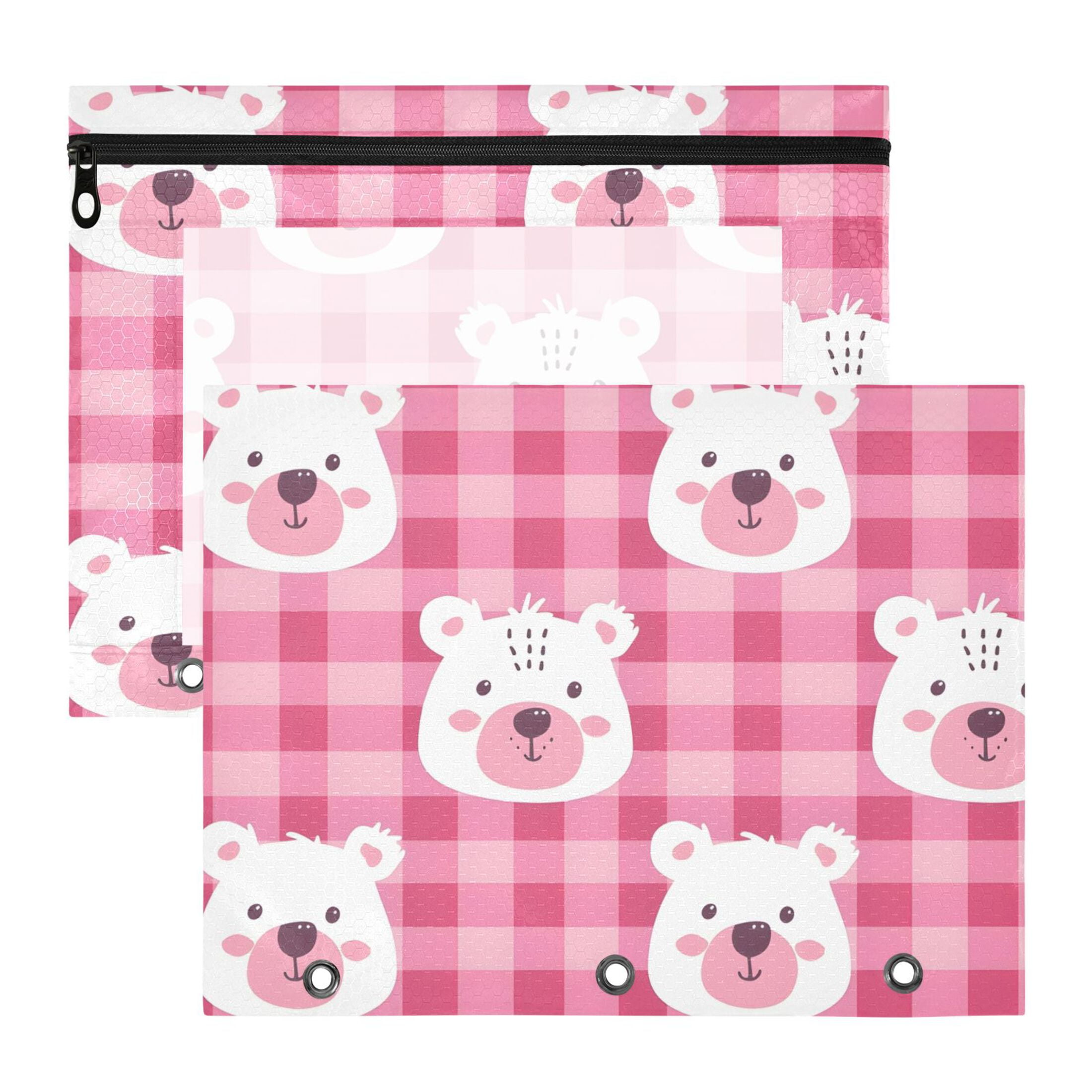 Cute Bear Faces Cartoon 3-Ring Binder Pouches A4 Size Zipper Pocket ...