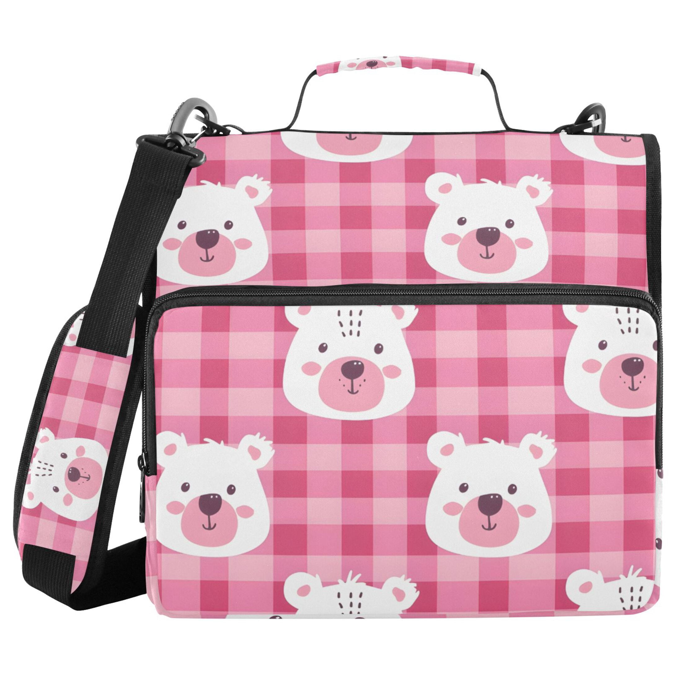 Cute Bear Faces Cartoon Binder Bag with Shoulder Strap 3 Ring Zipper ...