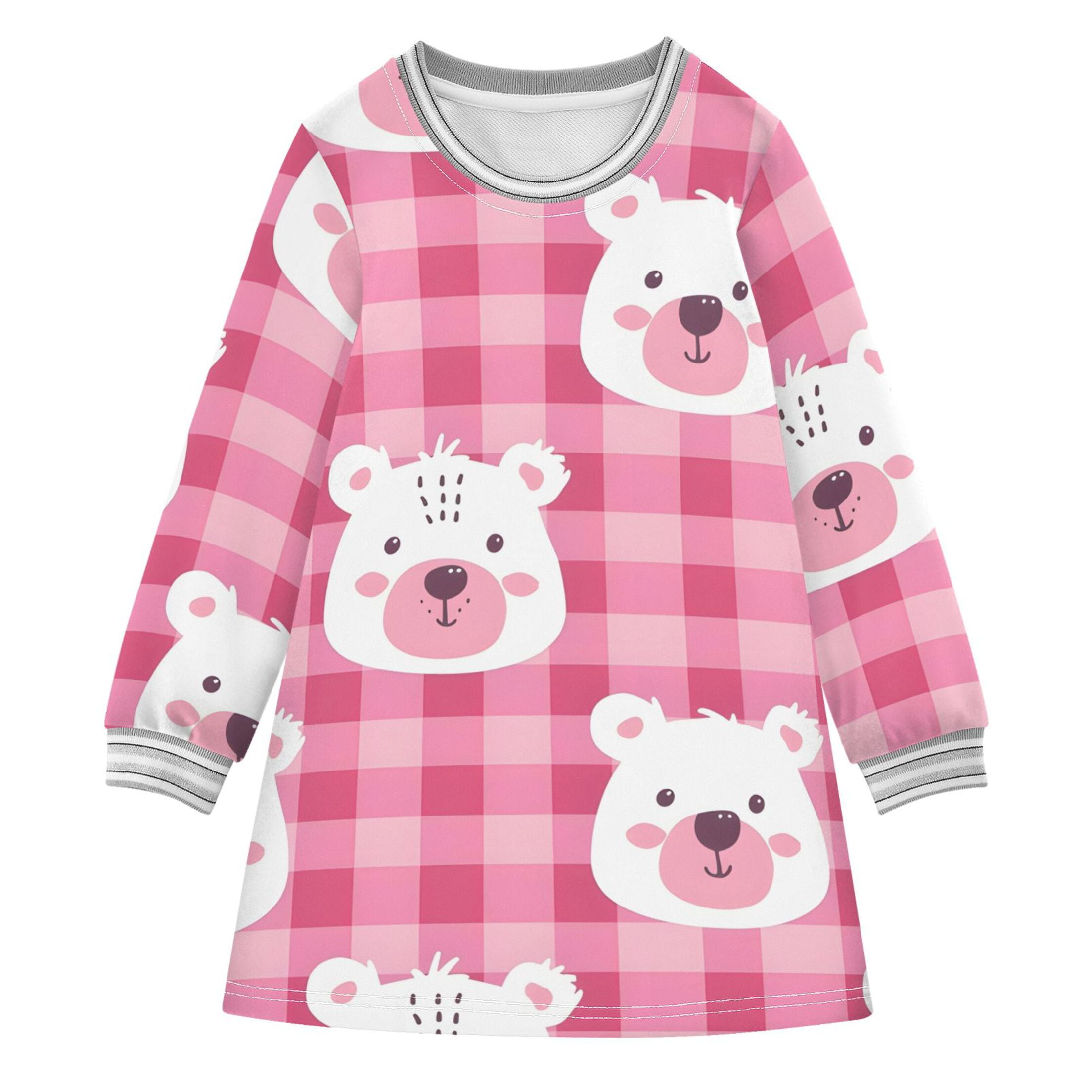 Cute Bear Faces Cartoon Long-sleeved Dress A-line Dress for 2-8 Years ...
