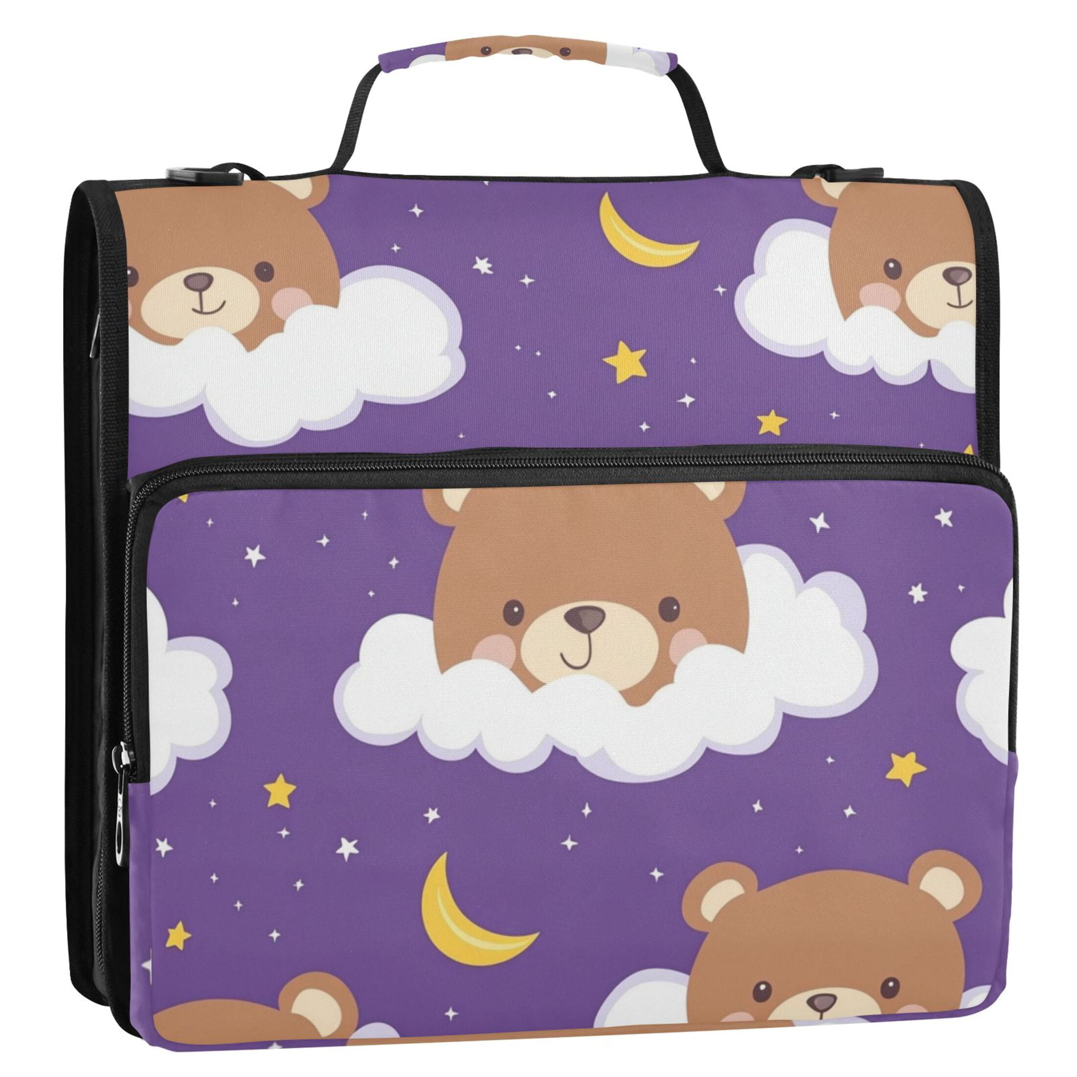 Cute Bear Faces Clouds Moons Stars Binder Bag with Shoulder Strap 3 ...
