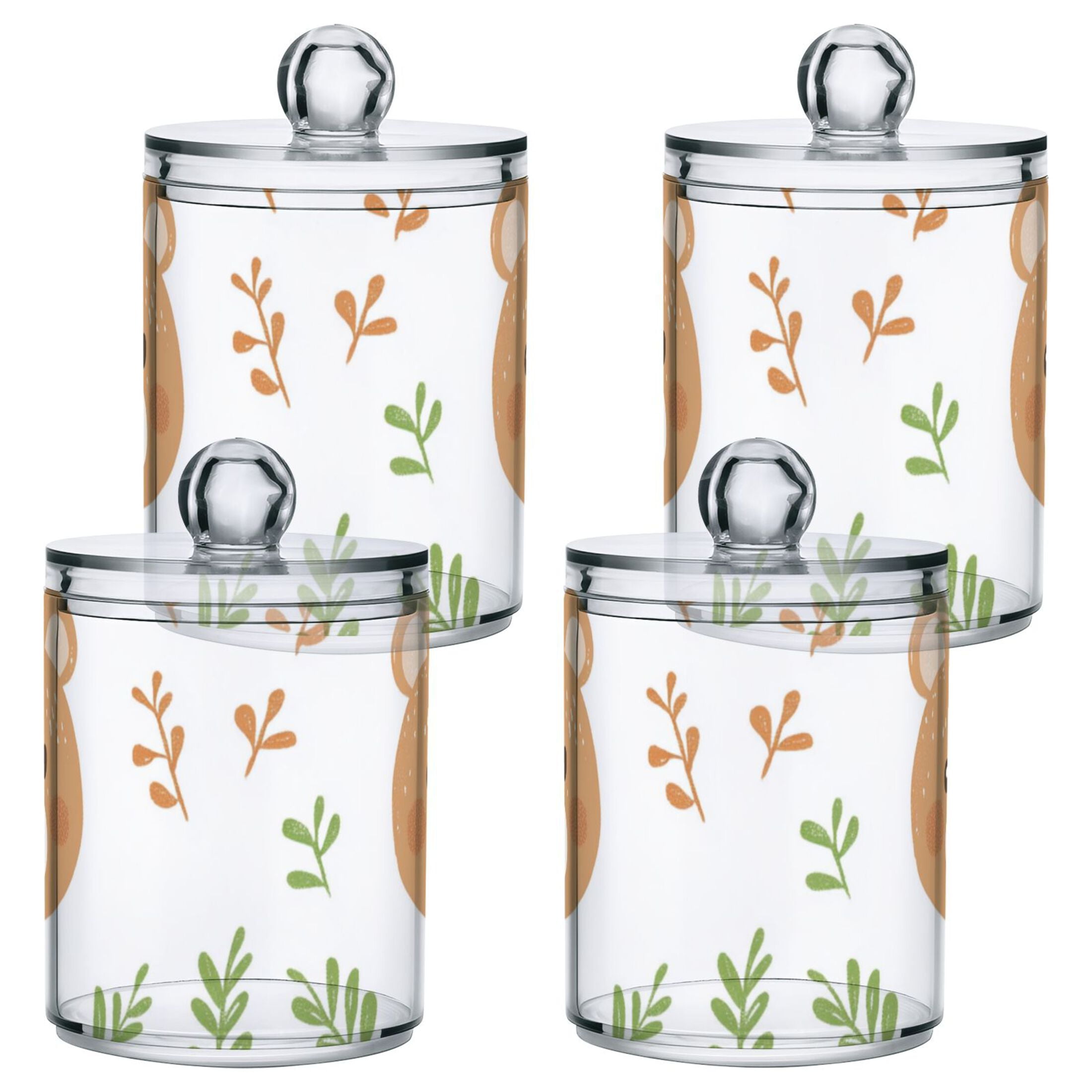 Cute Bear Faces Leaves Translucent Plastic Cans Storage Canisters with ...