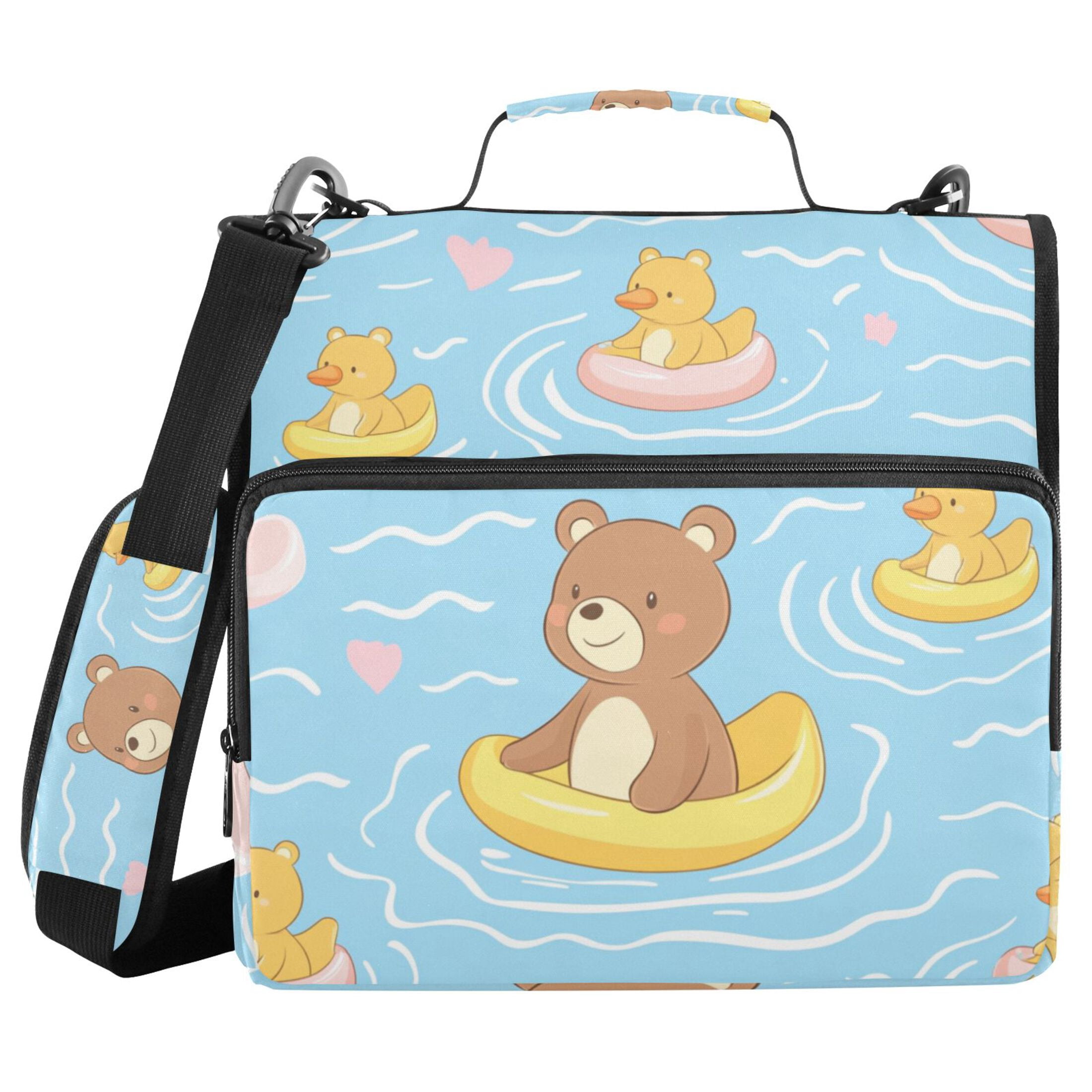 Cute Bear Floating on Rubber Duckies Binder Bag with Shoulder Strap 3 ...