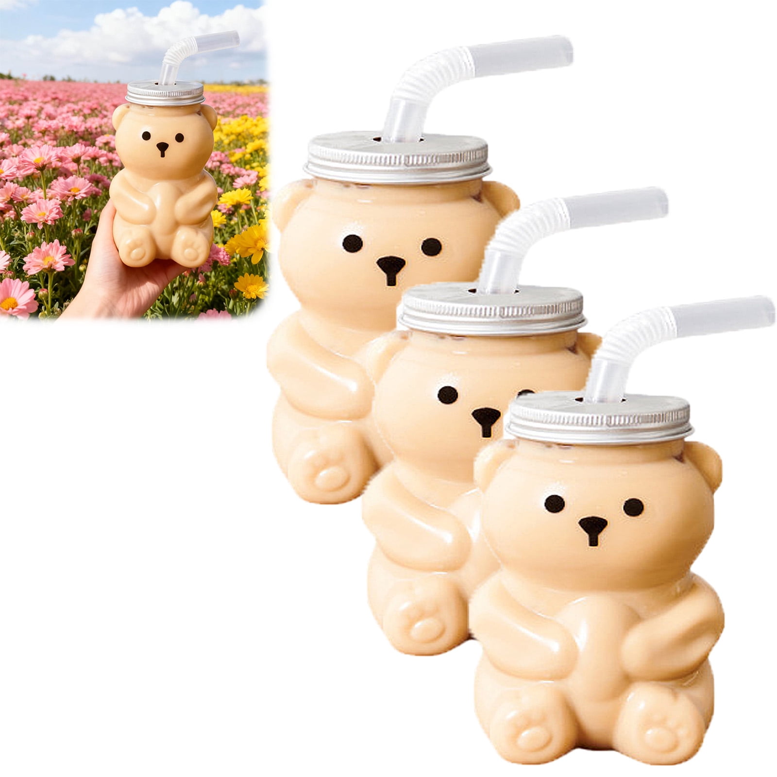 Cute Bear Glass Cup, New Teddy Bear Glass Cup with Lid, Kawaii Bears ...