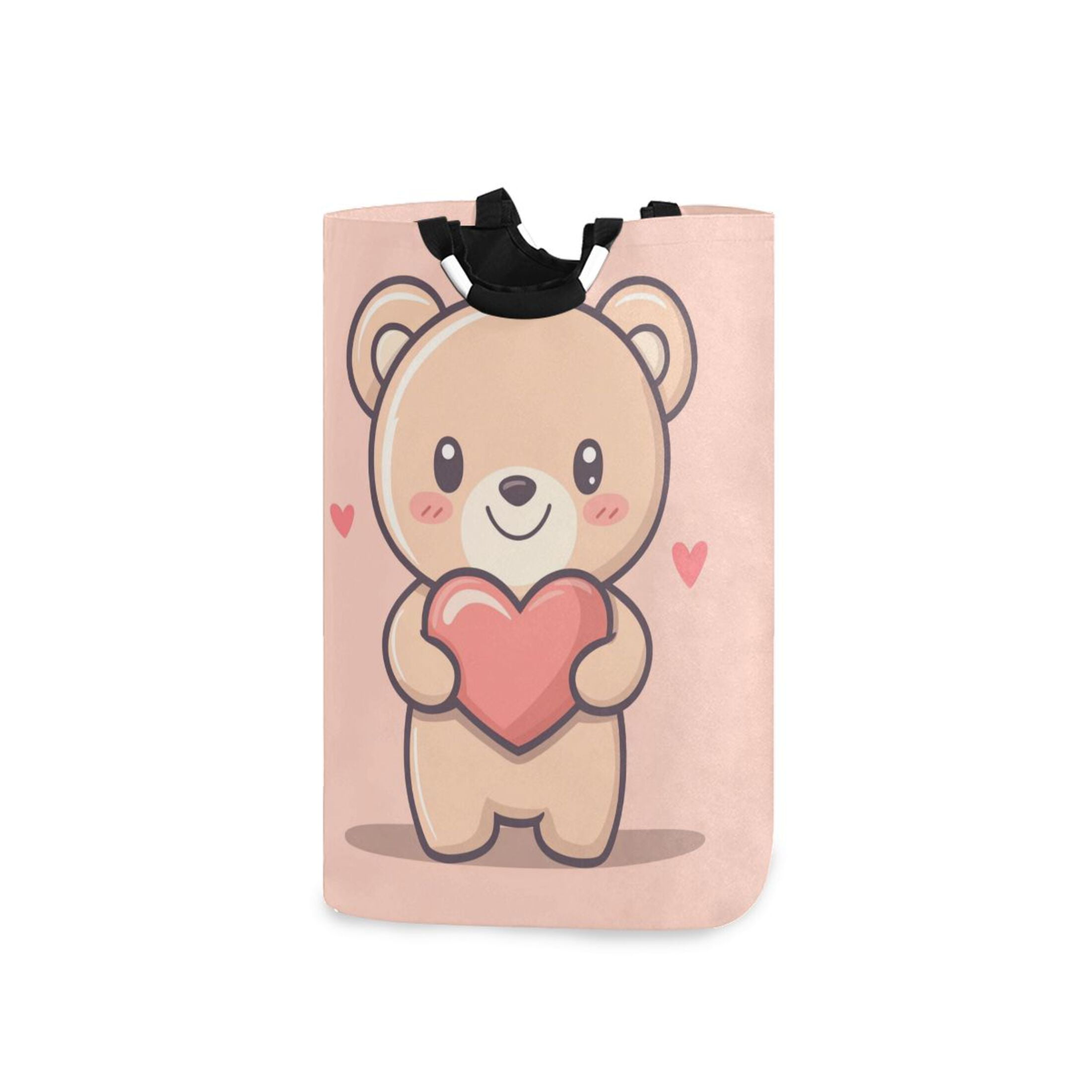 Cute Bear Holding Heart Valentine Laundry Basket with Handles Foldable ...