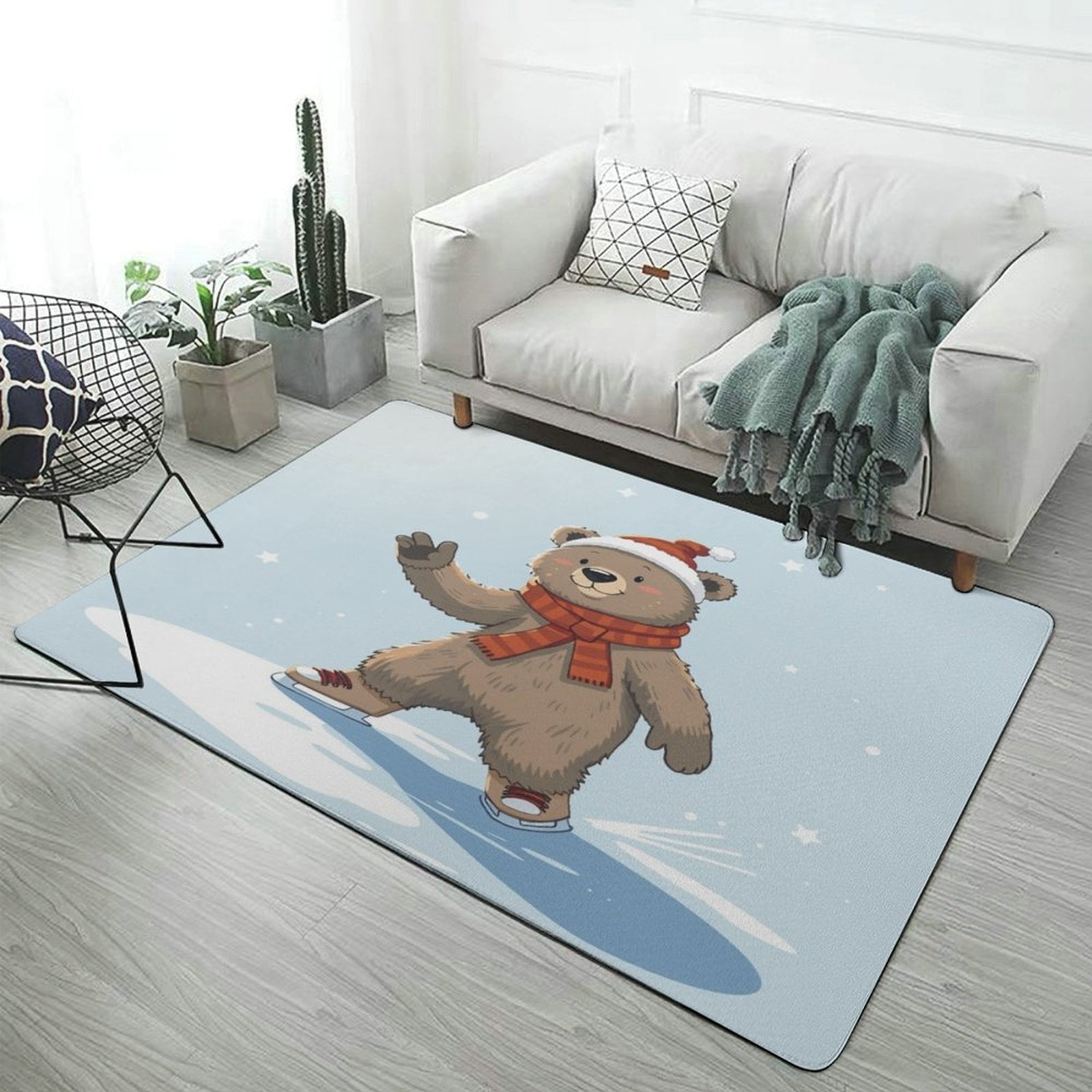 Cute Bear Ice Skating Carpet Rug for Home Living Room Bedroom Sofa ...