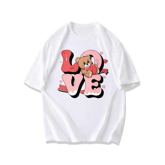 Cute Bear Love Print T Shirt Black Cartoon Teddy Bear Holding Heart ...