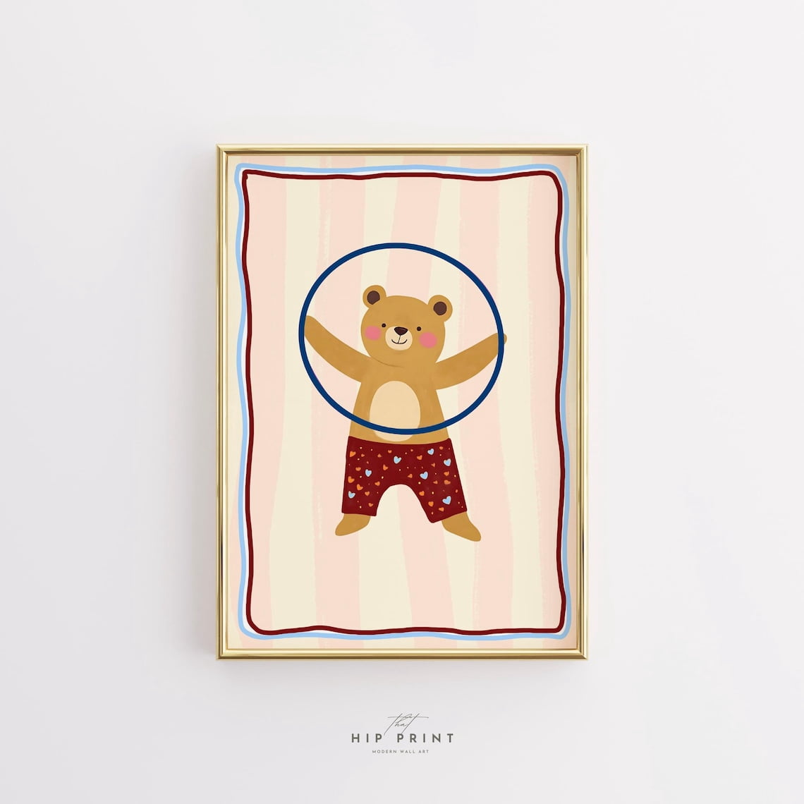 Cute Bear Nursery Print, Hula Hoop Wall Art For Kids Room, Playroom ...