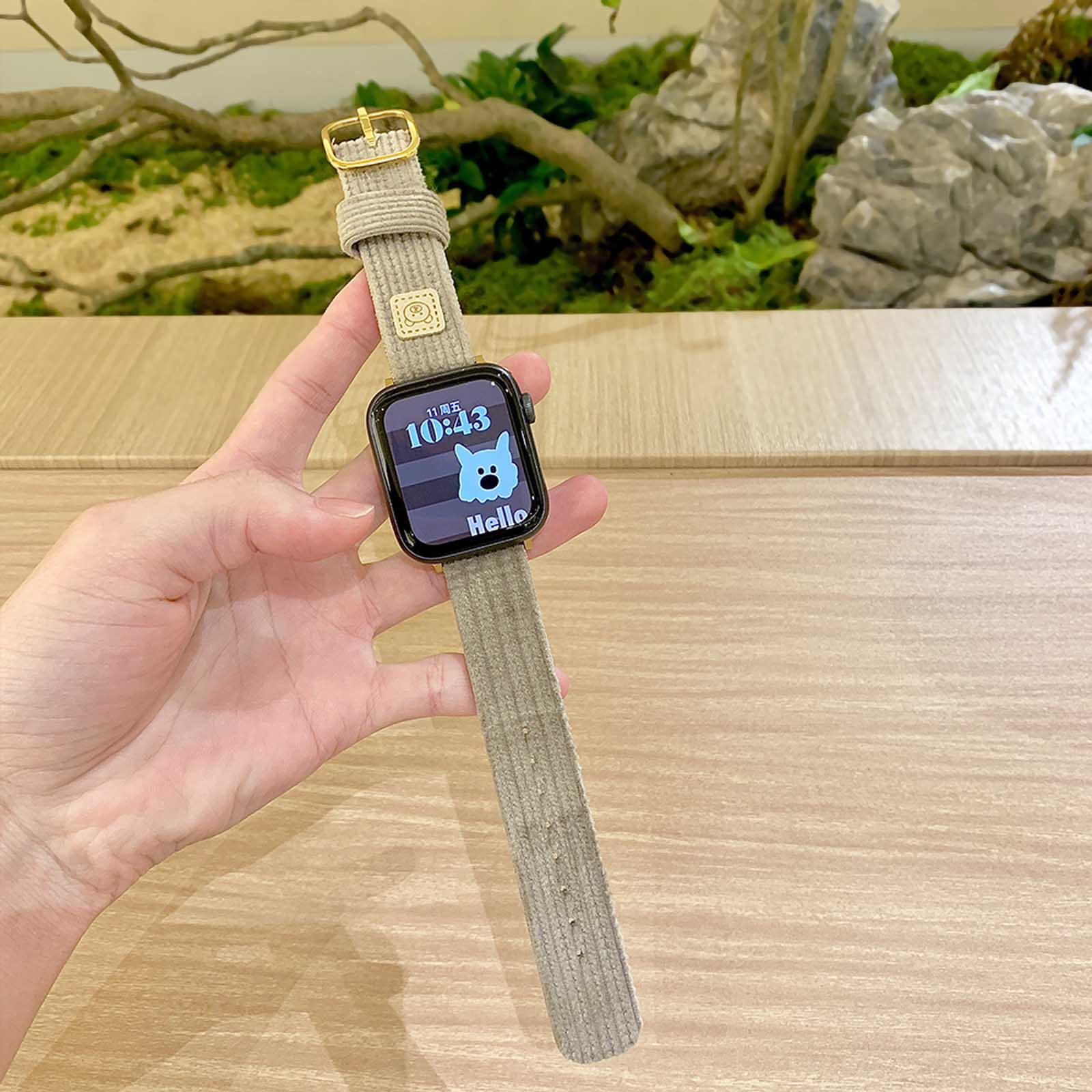Cute Bear Pattern Corduroy Watch Band Compatible with Apple Watch 38mm ...
