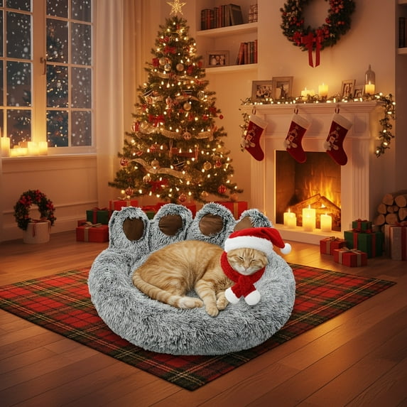 Cute Bear Paw Shaped Dog Bed and Cat Bed, Warm and Comfortable Soft ...