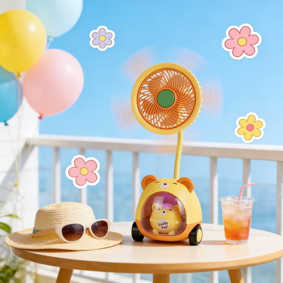 Cute Bear Pencil Sharpener Fan Lamp - 3-in-1 Desk Fan with Pencil ...