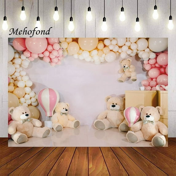 Cute Bear Pink Balloon Gift Girls Birthday Party Cake Smash Portrait r ...