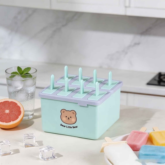 Cute Bear Print Food-Grade Silicone Popsicle Maker with Leakproof Lid ...