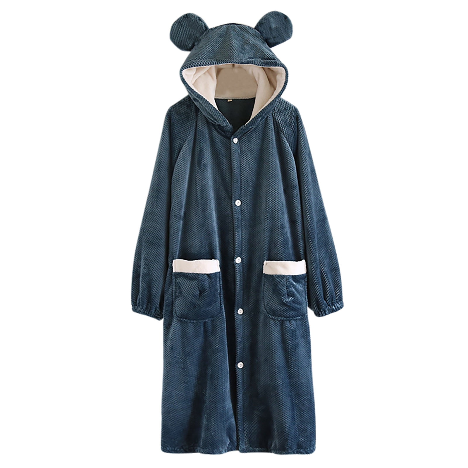 Cute Bear Robe for Women Mid Length Bathrobe Belted Solid Color Plush ...