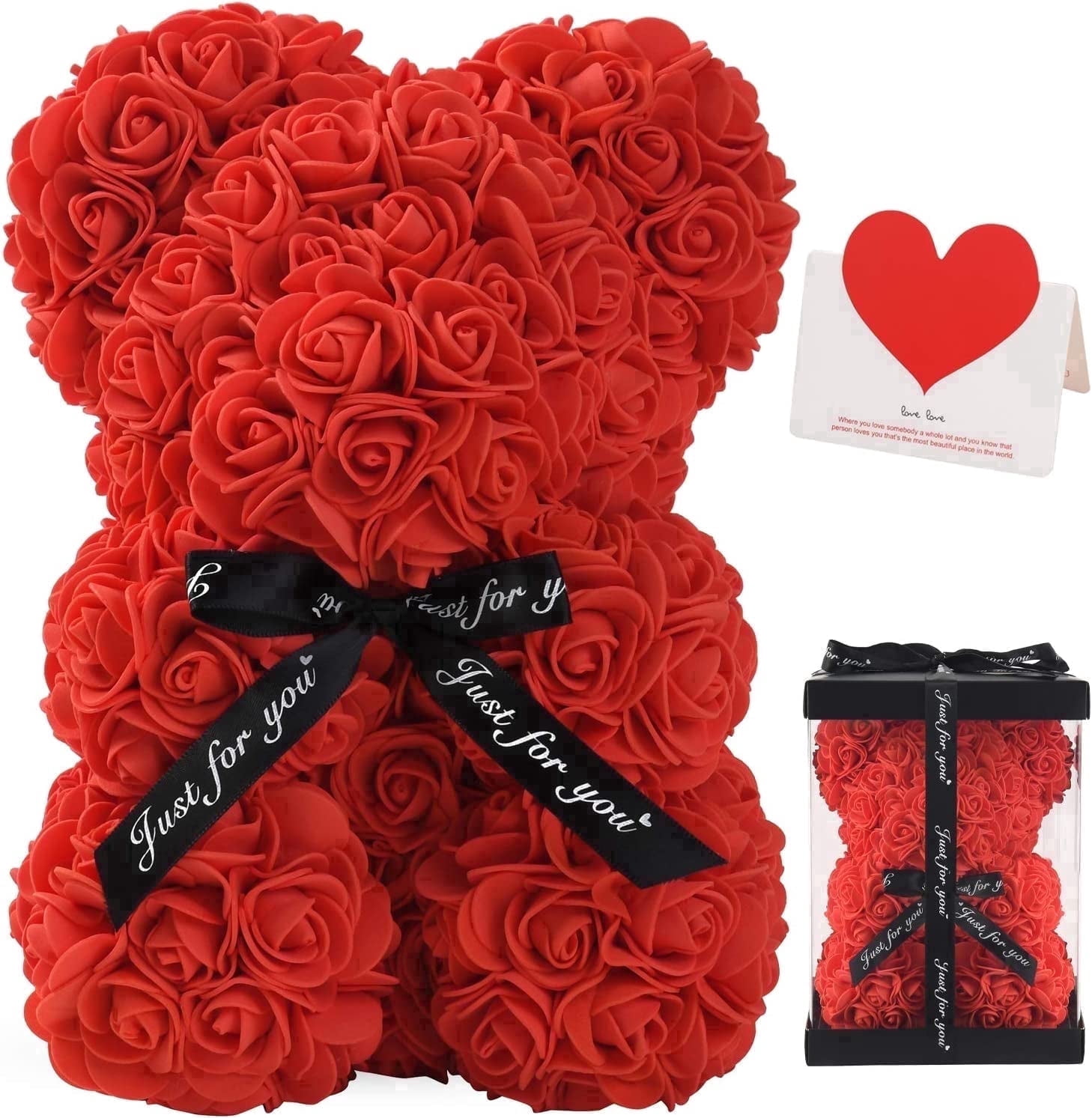 Rose Bear Gift for Women, Handmade Flower Teddy Bear with Gift Box and ...