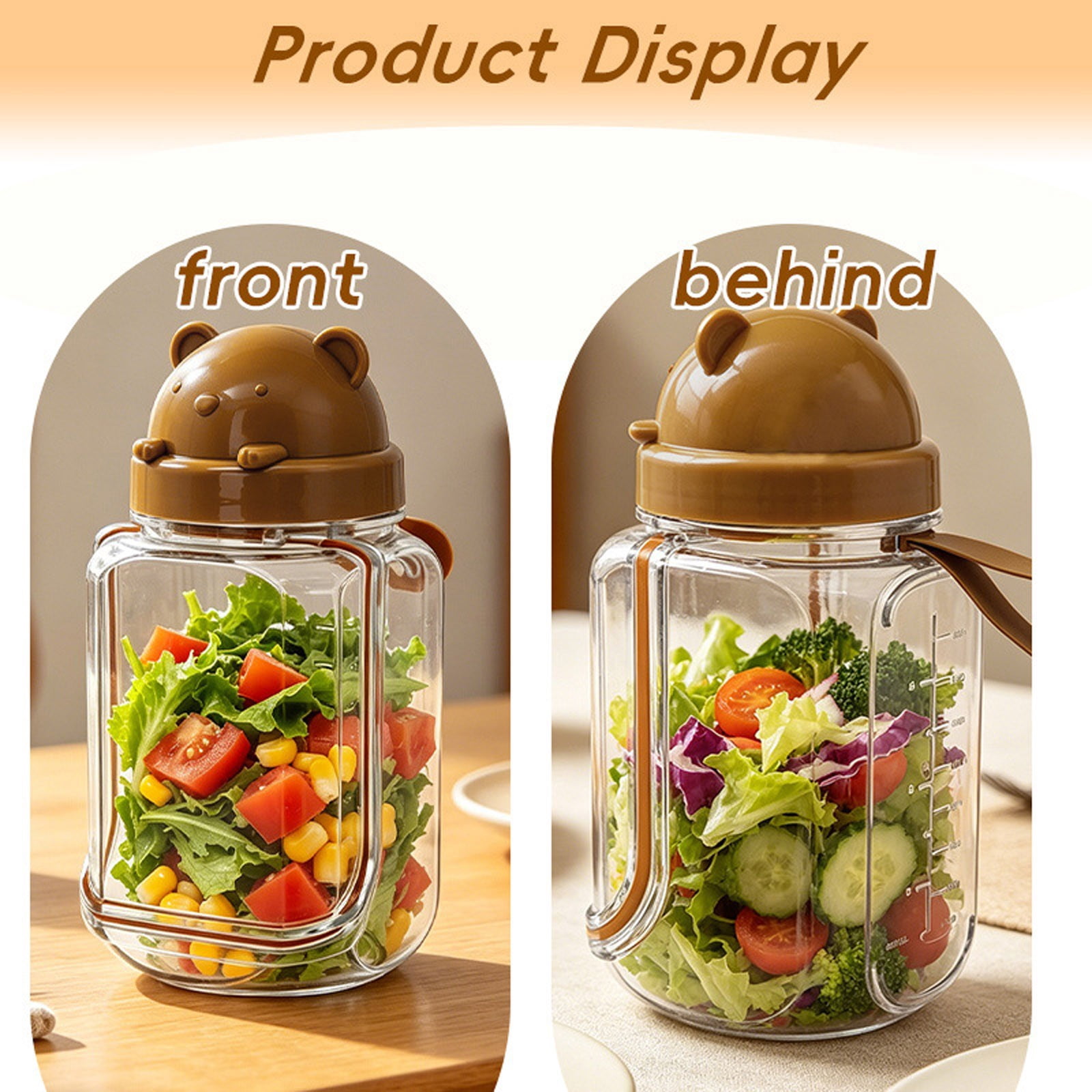 Cute Bear Salad Jar with Bowl, Salad Storage Bottle, Built-in ...