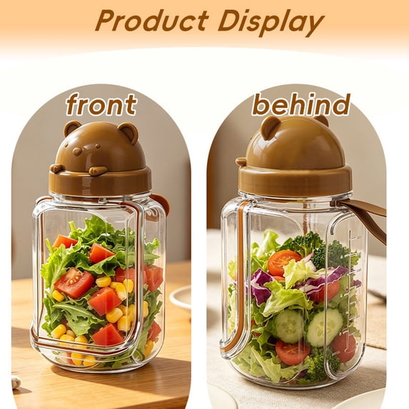 Cute Bear Salad Jar with Bowl, Salad Storage Bottle, Built-in ...