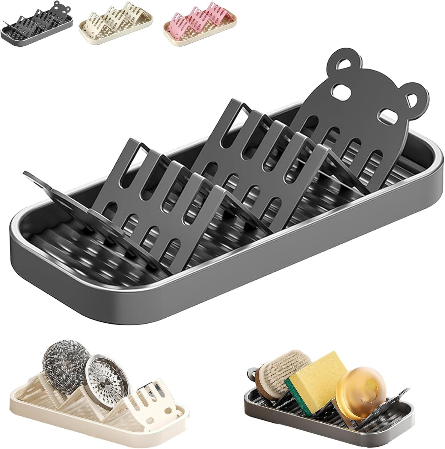 Cute Bear Shape Carbon Steel Soap Dish & Sponge Holder with Drainage ...
