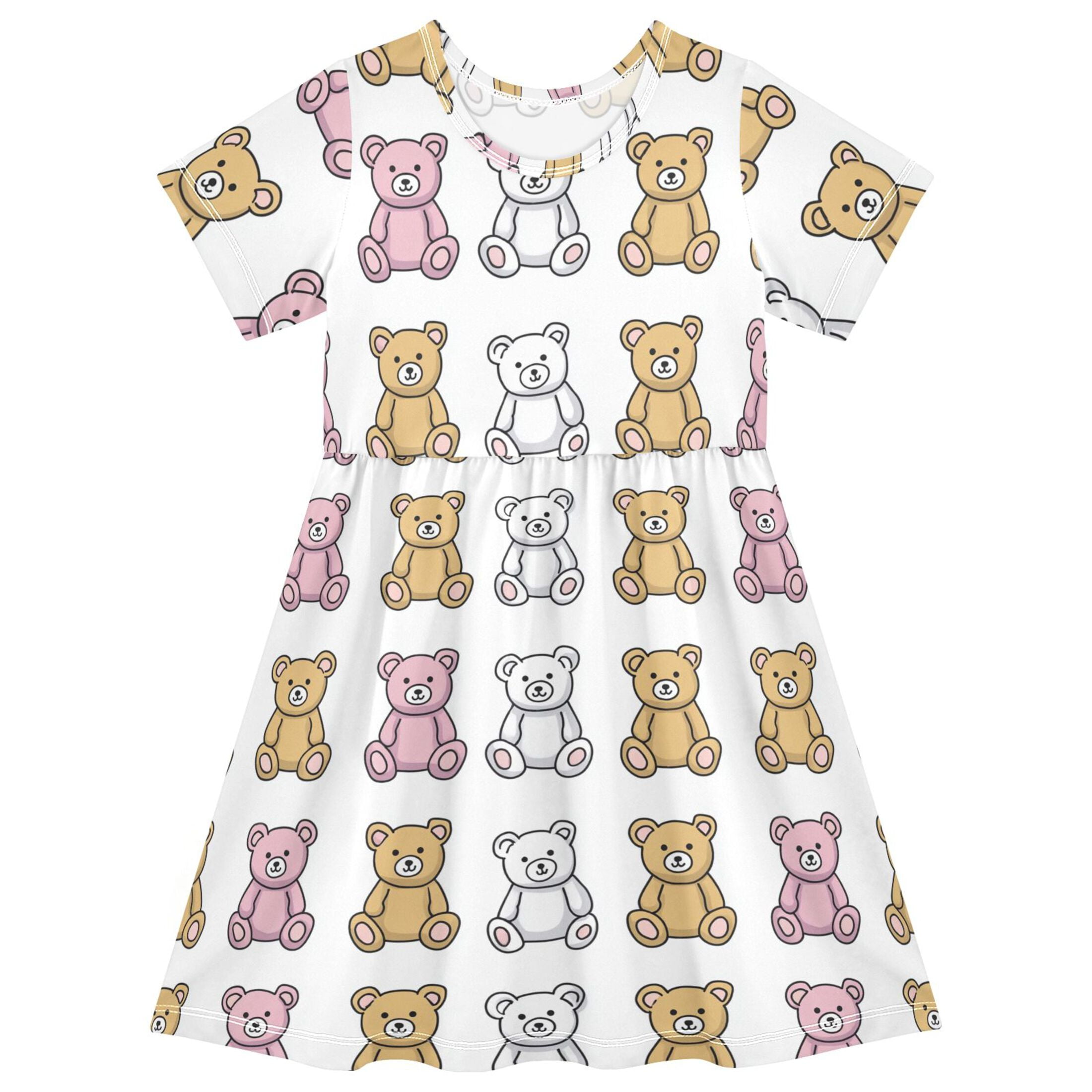 Cute Bear Simple Short Sleeve Dress A-Line Cute Midi Casual Sundress 2 ...