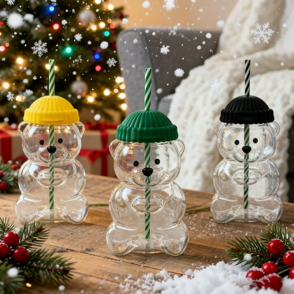 Cute Bear Sippy Cup, 20oz Bear Cold Cup with Lid and Straw, Clear ...