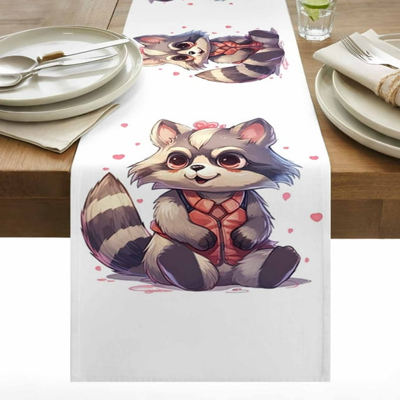 Cute Bear Table Runner 13x48 inch with Bow Tie Cotton Linen Dining ...