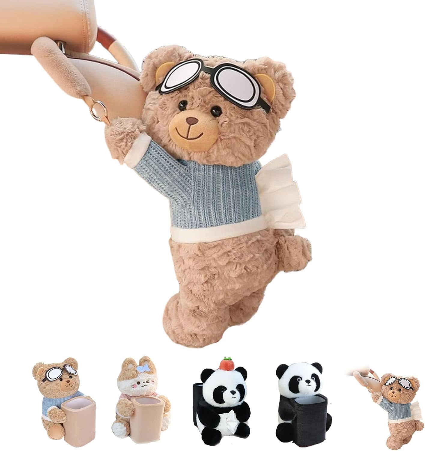 Cute Bear Tissue Holder and Trash Can, 2 in 1 Plush Bear Tissue Box and ...