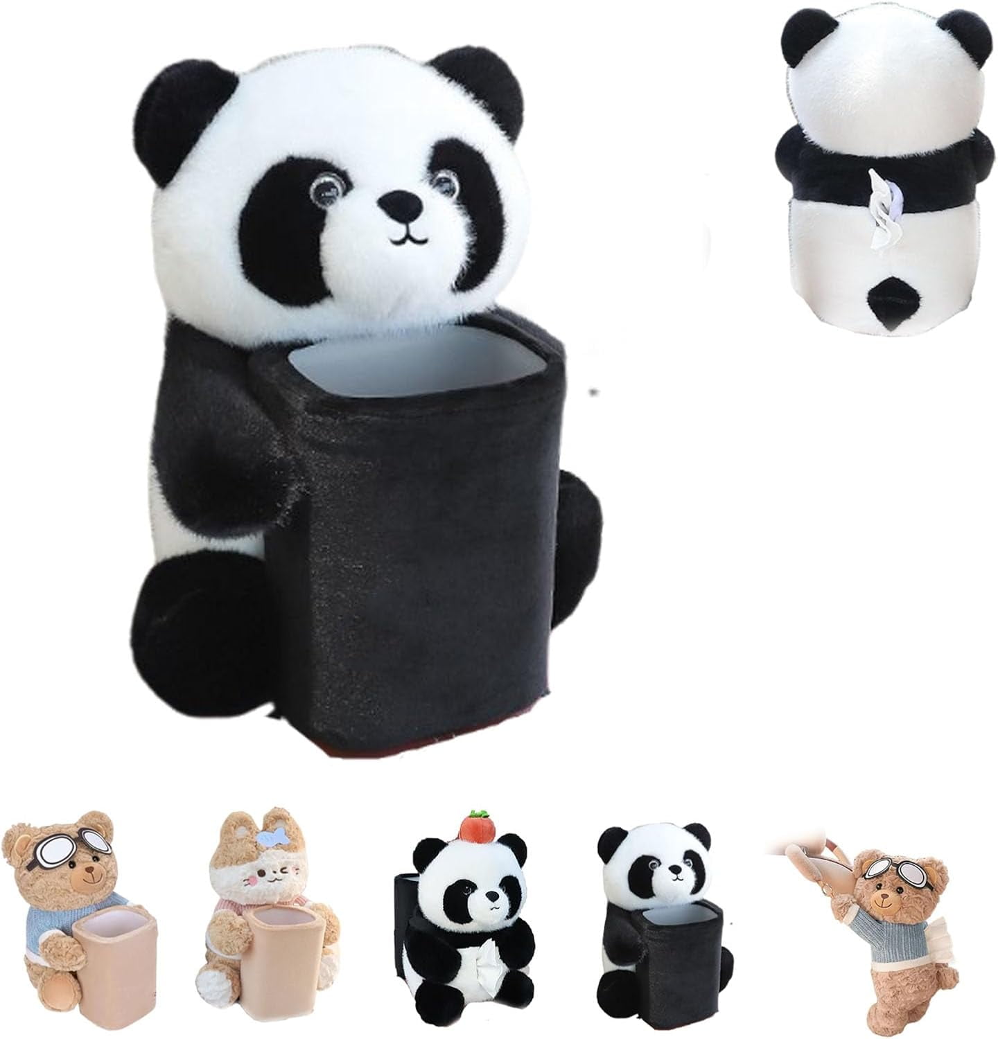 Cute Bear Tissue Holder and Trash Can, 2 in 1 Plush Bear Tissue Box and ...
