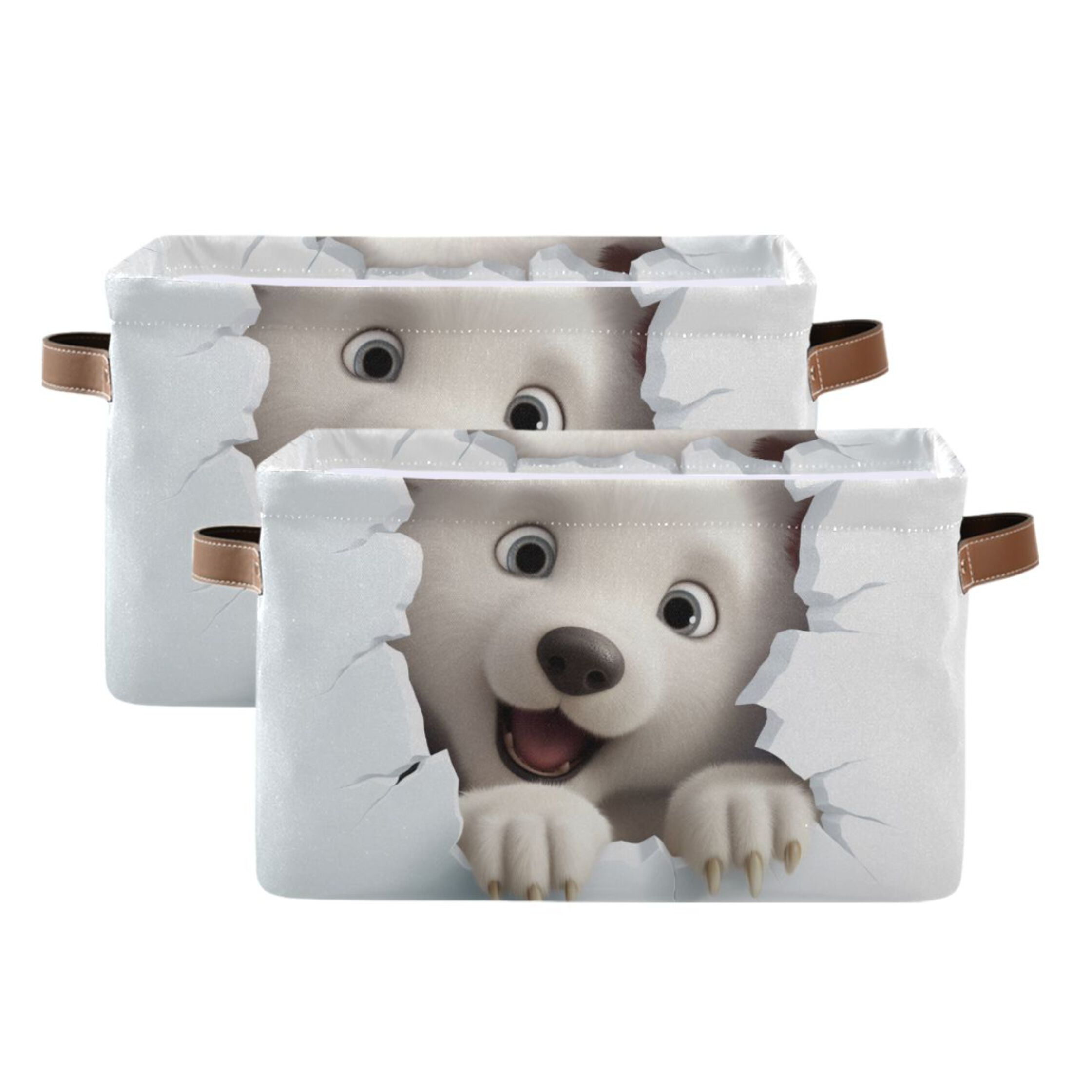 Cute Bear on White Storage Basket Large Bin Laundry Boxes Toys Foldable ...