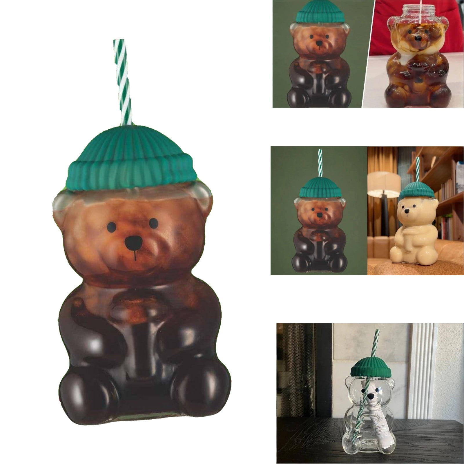 Cute Bearista Cold Cup 20oz with Straw, New Bearista Bear Glass Jar ...