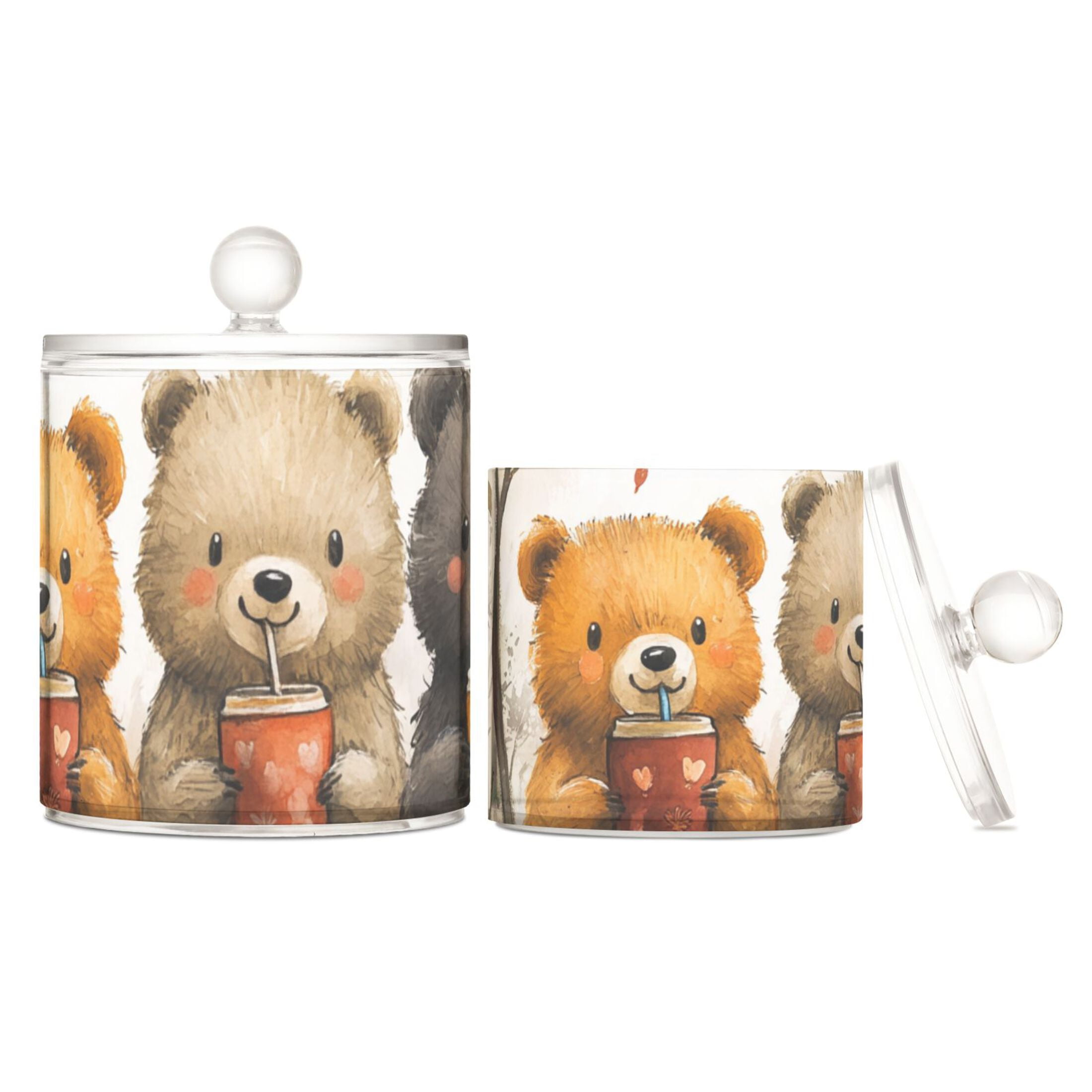 Cute Bears Drinking Trees Grass Translucent Plastic Cans Storage ...