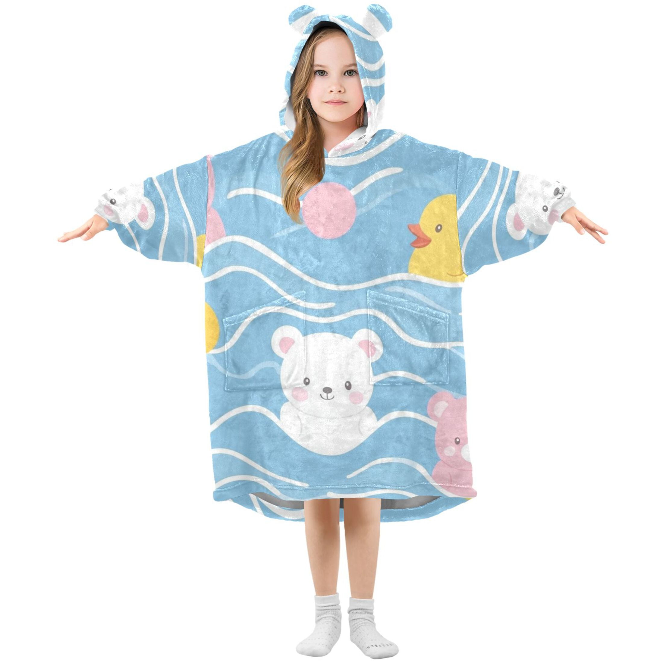 Cute Bears Duckies Dots Flannel Wearable Blankets Hooded Design Long ...