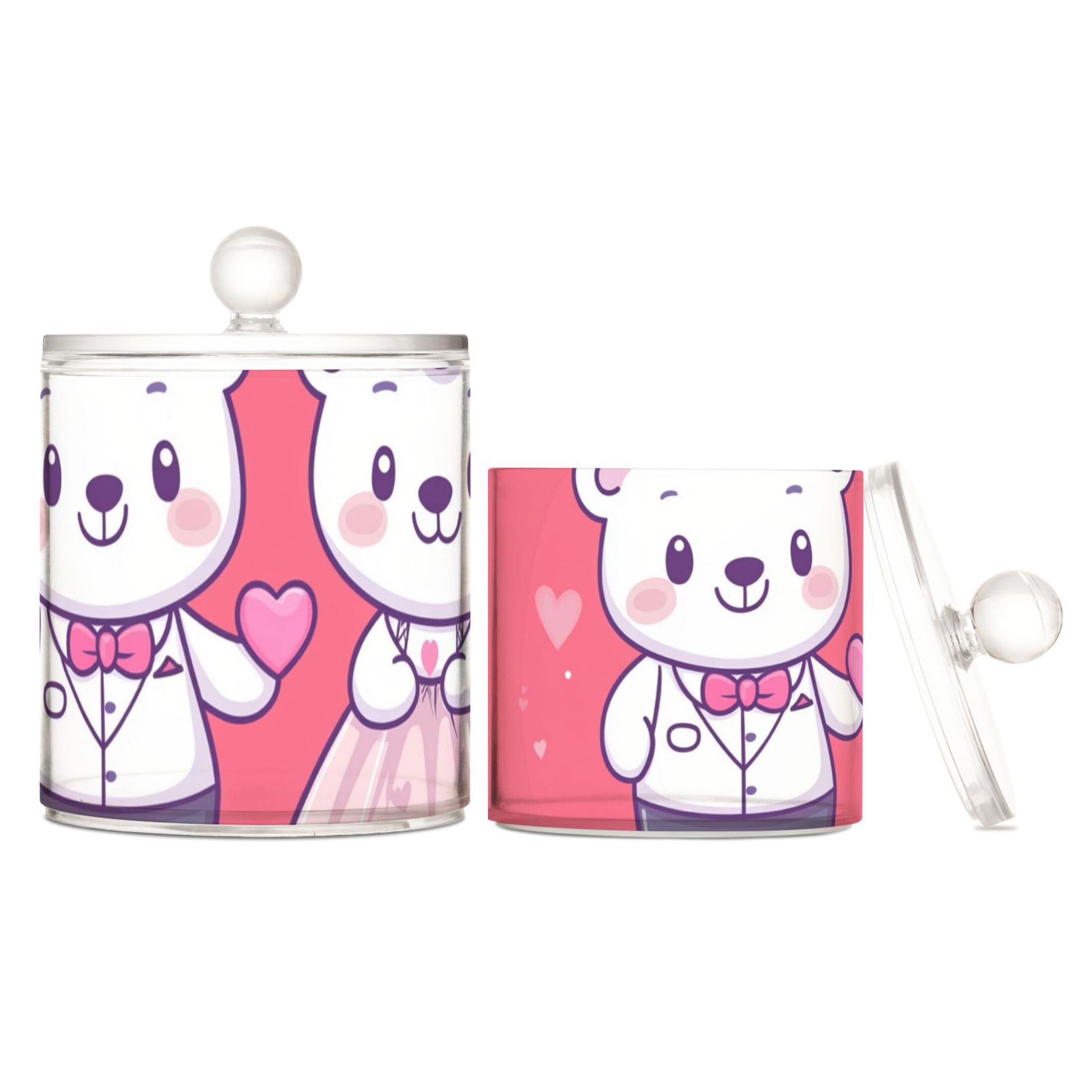 Cute Bears Get Married Valentine Translucent Plastic Cans Storage ...