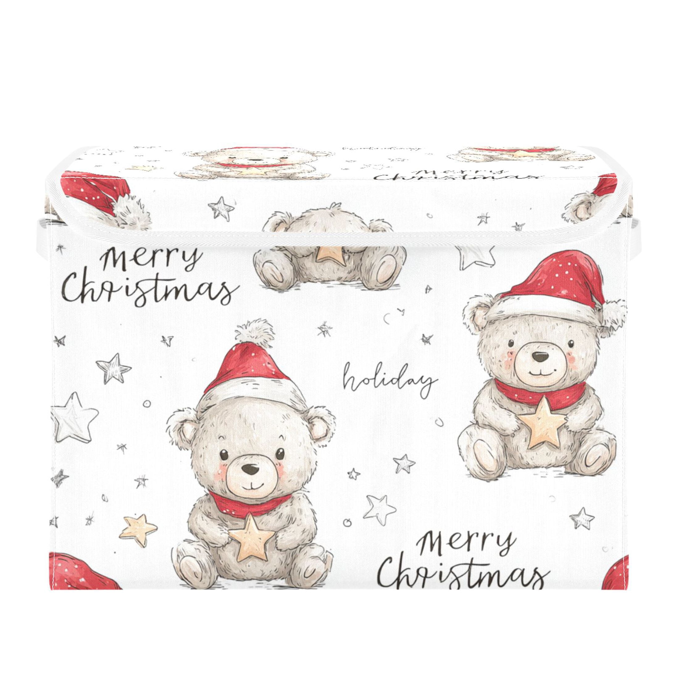 Cute Bears Holding Stars Merry Christmas Foldable Storage Bins with ...