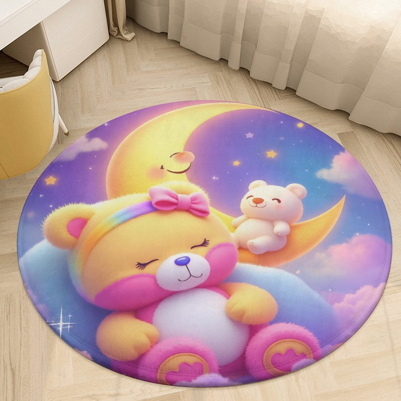 Cute Bears Moon Night Sky Round Area Rugs for Bedroom Living Room, 6FT ...