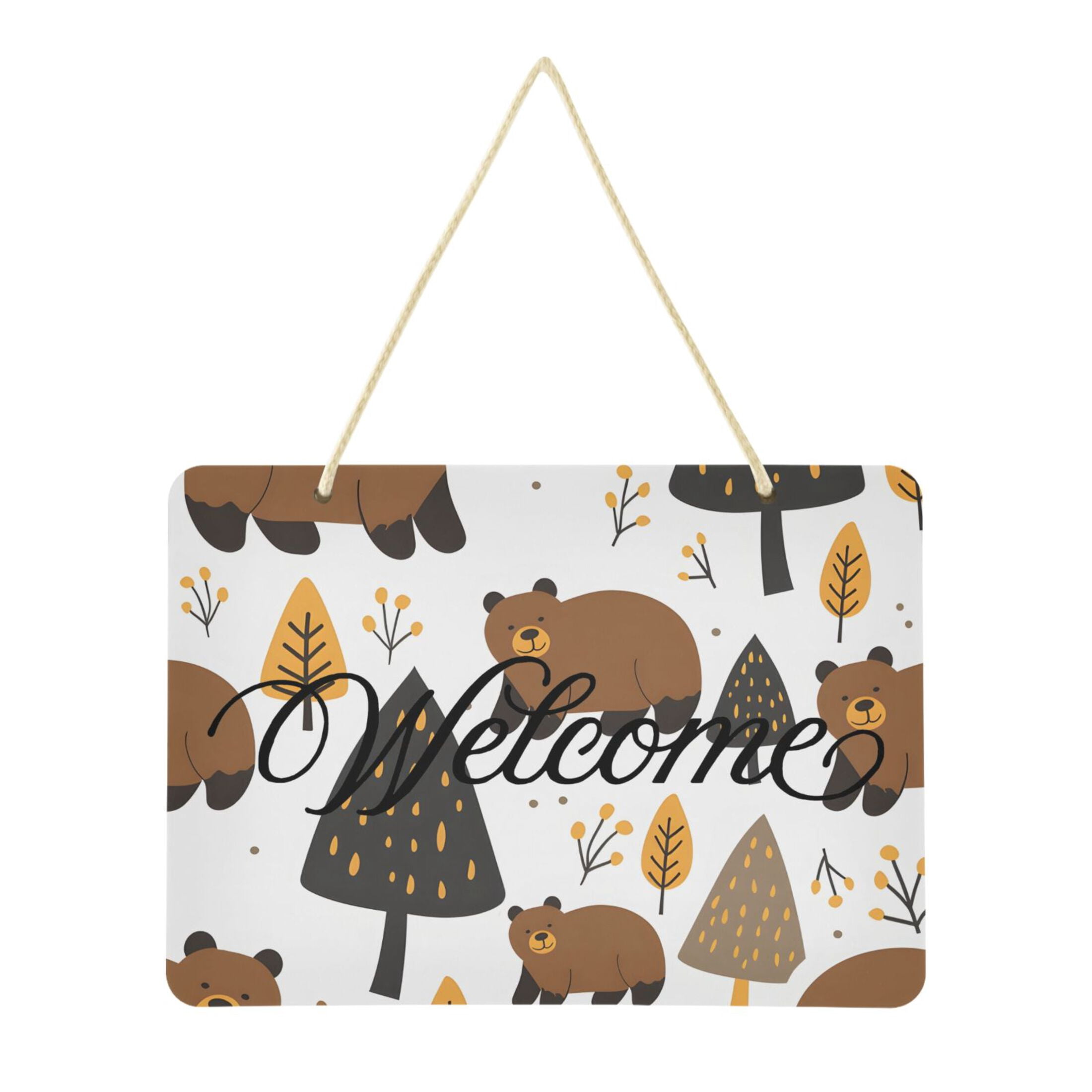 Cute Bears and Tree Welcome Sign Front Door PVC 14x10 inch Hanger Hello ...