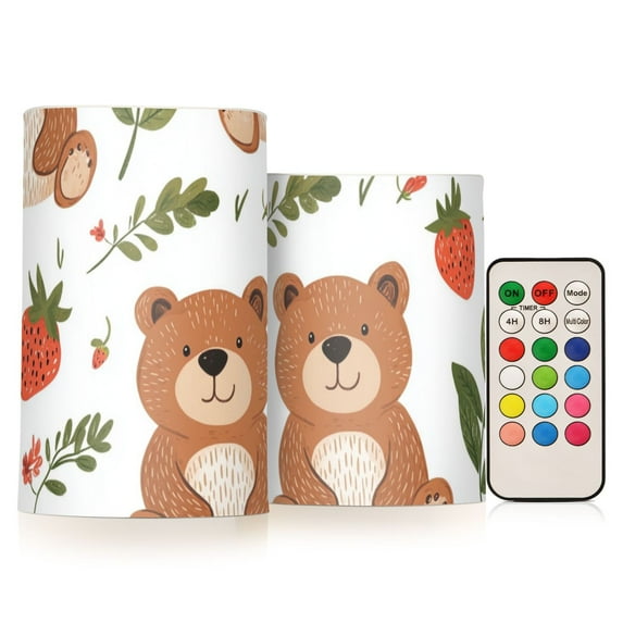 Cute Bears with Leaves Strawberries Flickering Flameless Candles LED ...