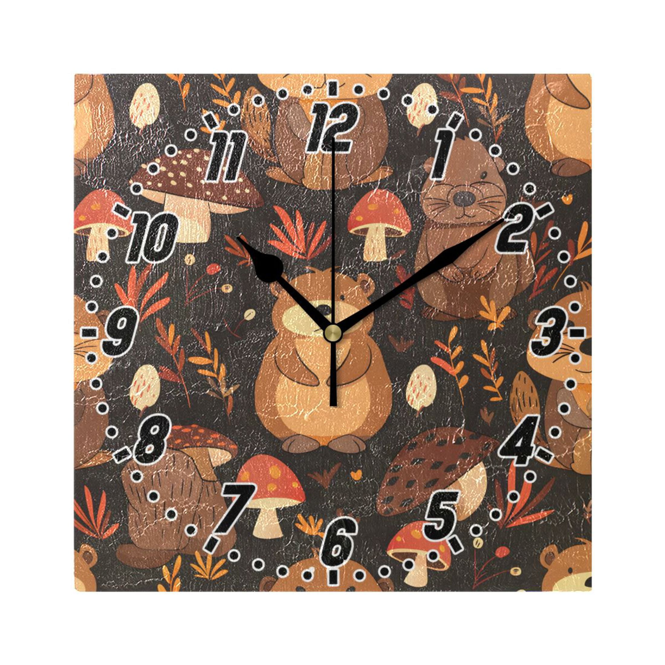 Cute Beaver and Mushroom Wall Clock Battery Operated Silent Non-Ticking ...