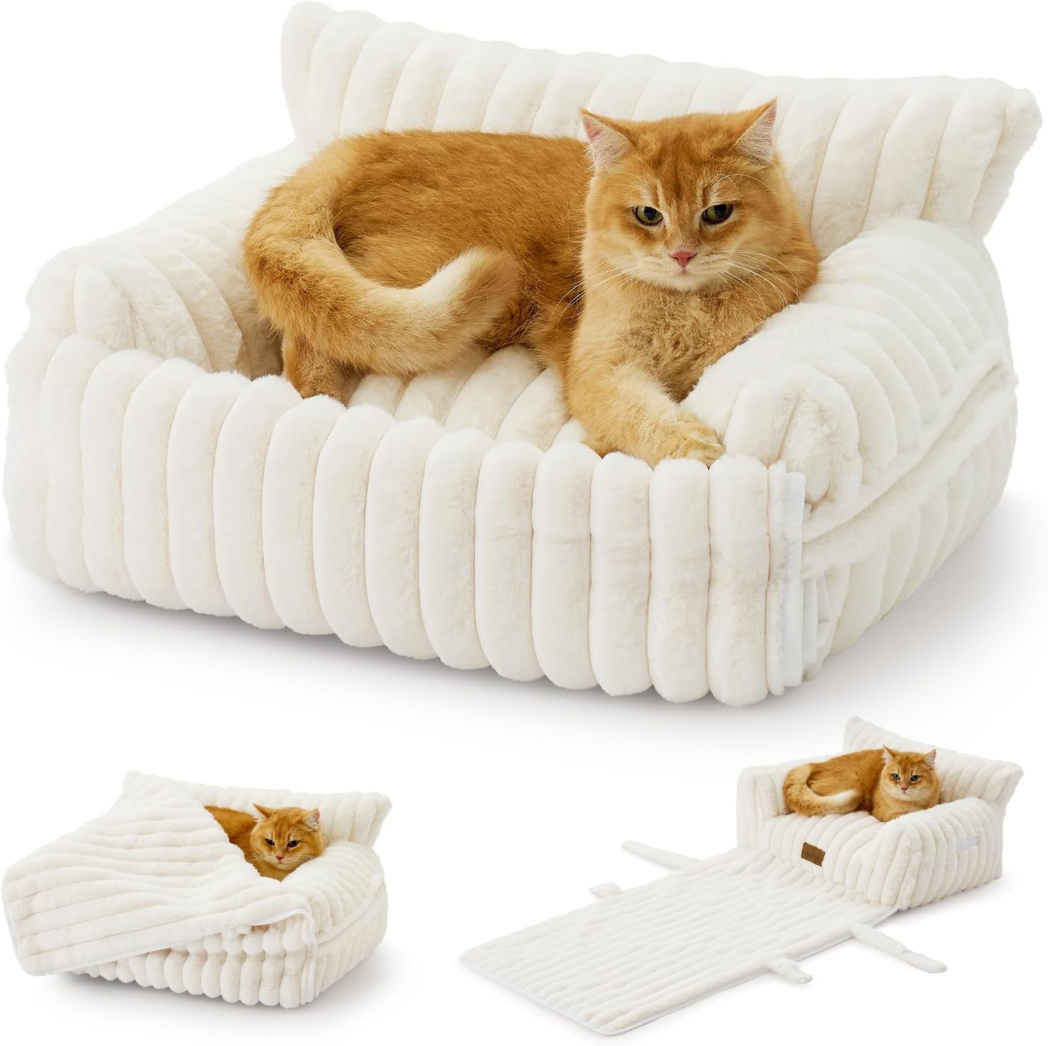 Cute Bed with Removable Cover, Multifunctional Plush Faux Pet Couch Bed ...