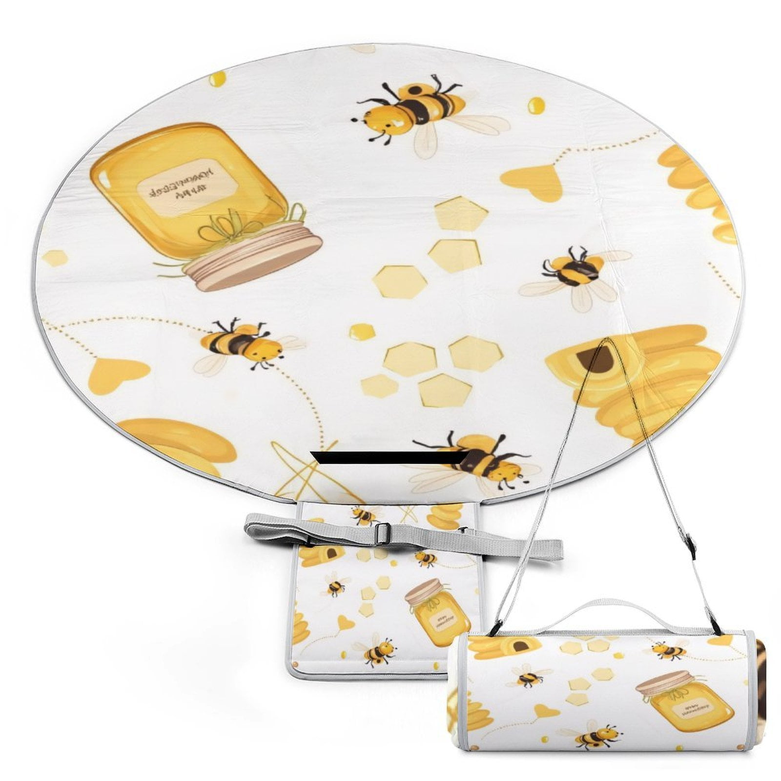 Cute Bee And Honey Pattern Large Round Picnic Outdoor Blanket ...